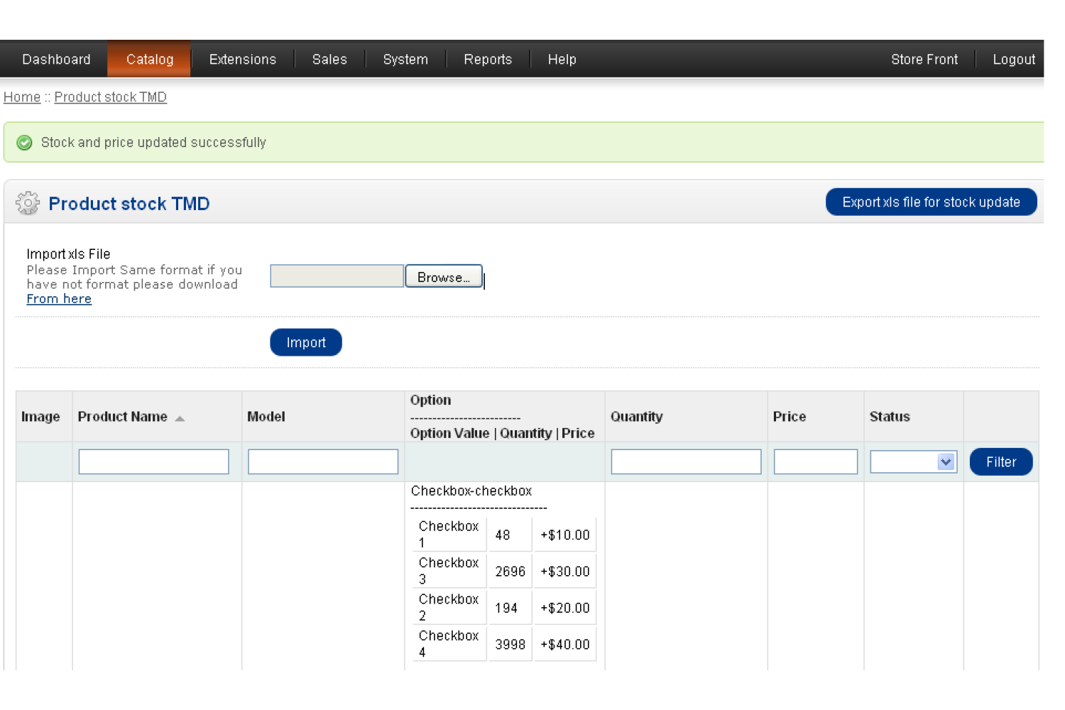 Opencart Price And Stock Update With Options 1 5 x 2 x 3 x 4 x 